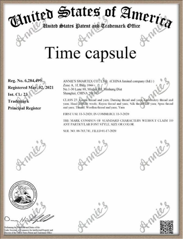 Congratulations! Our trademark "Time Capsule" is registered in the USA ...